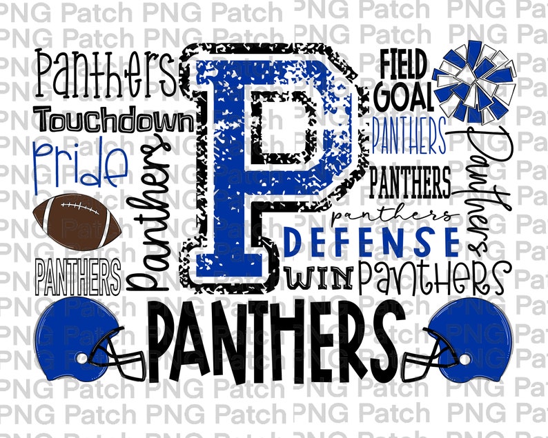 Panthers Football Typography, Royal Black, Mascot PNG File, Team ...