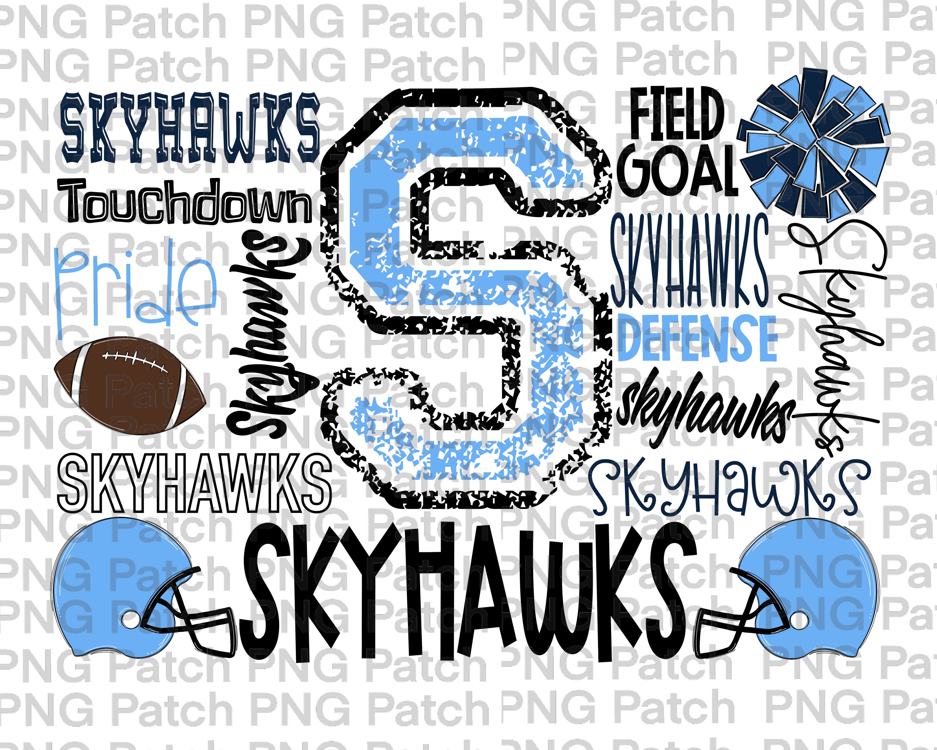 Skyhawks Football and Cheer Typography | Navy, Light Blue and Black ...
