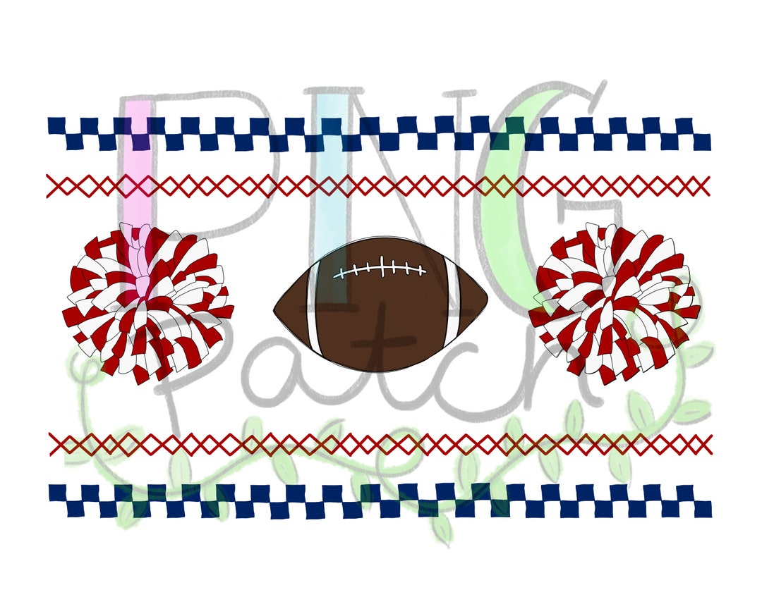Mocked Smocked Football and Red White Pom Poms Navy, Faux Smocking PNG ...