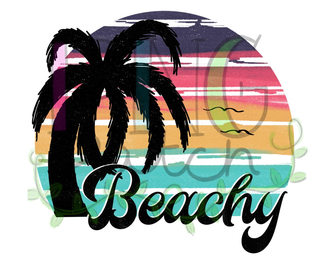 Beachy, Retro Beach Design With Palm Tree, PNG Digital Design, Beach ...