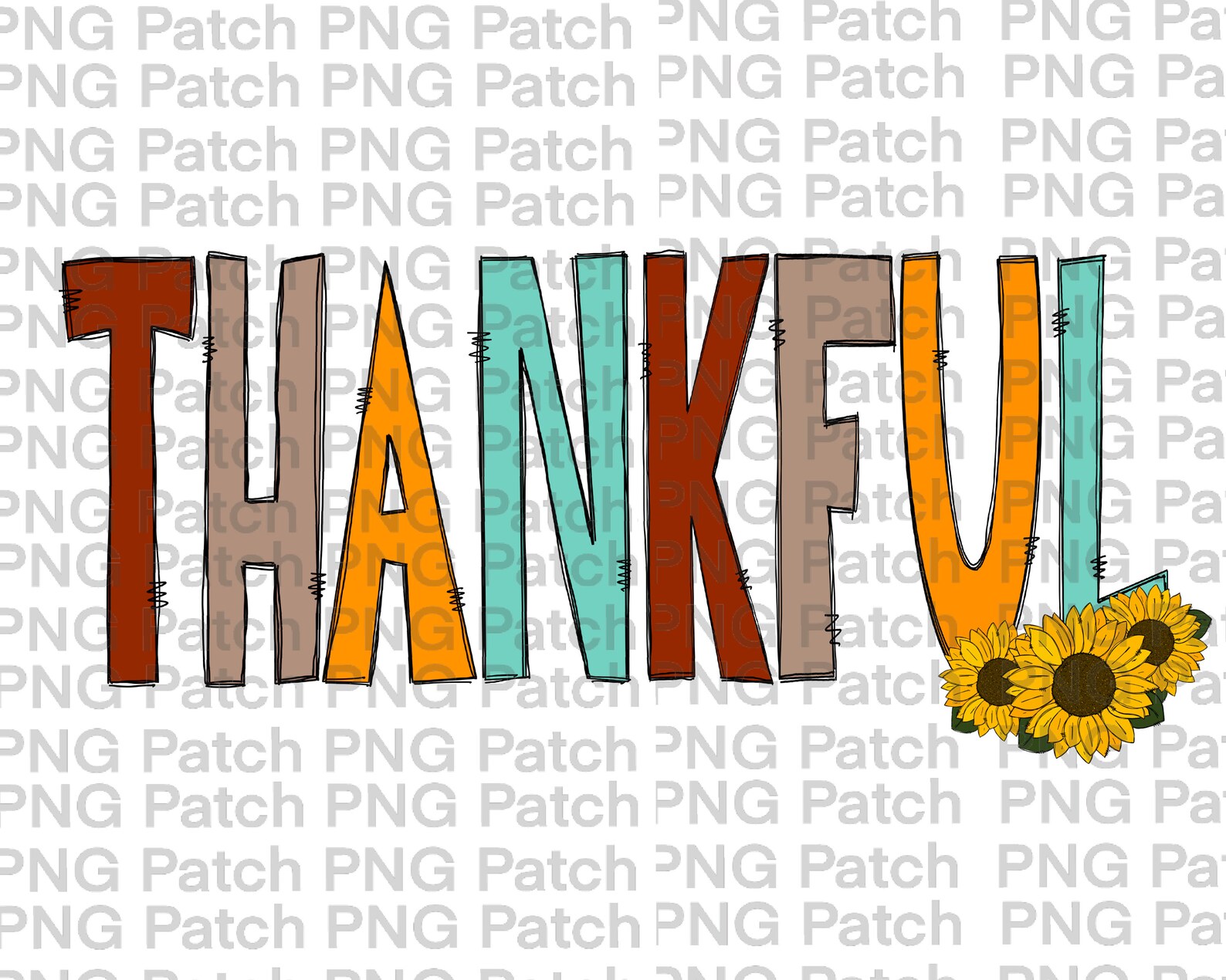 Thankful With Sunflowers, Scribble Doodle Letters, Fall PNG Digital ...