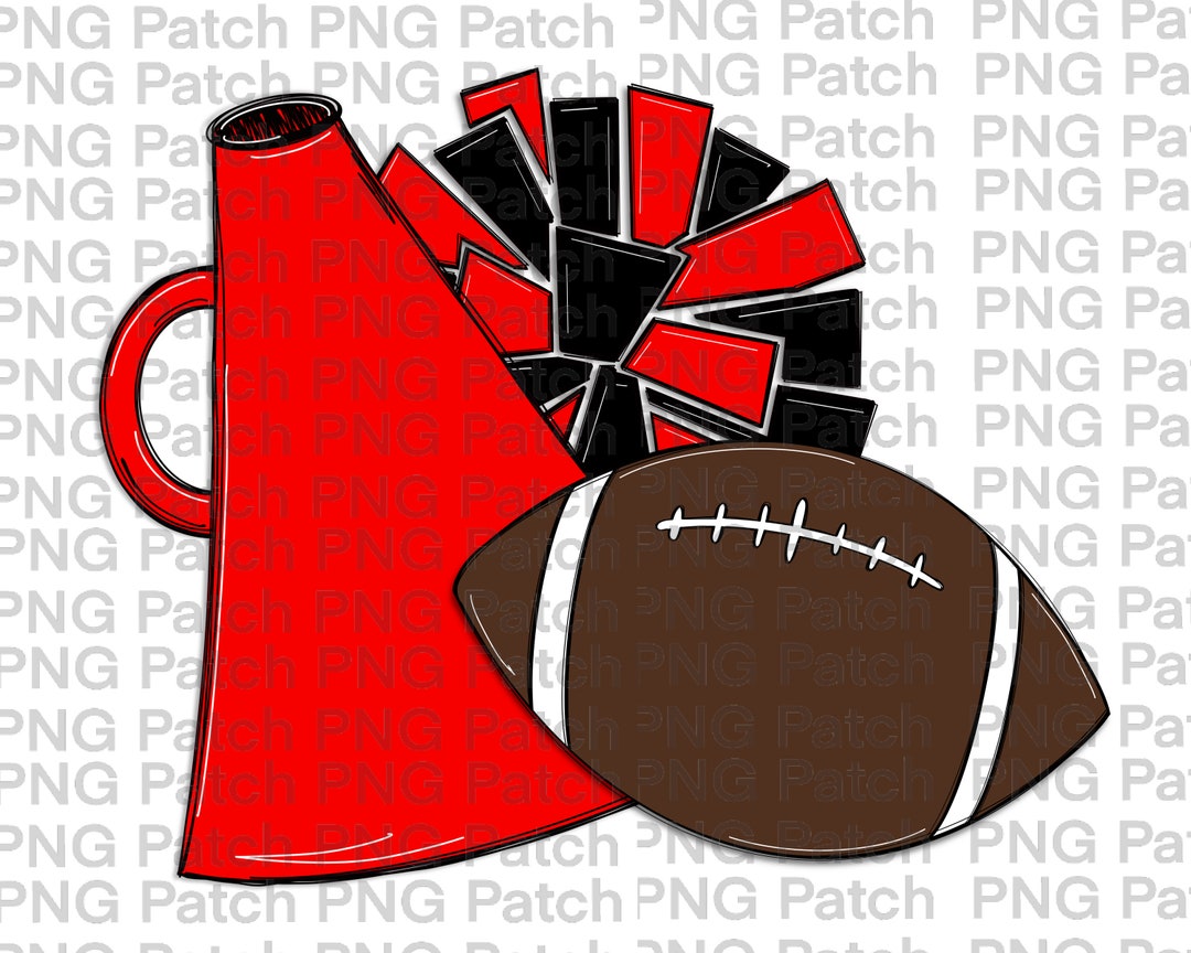 Bright Red and Black Football, Cheerleader Megaphone and Pom Poms ...