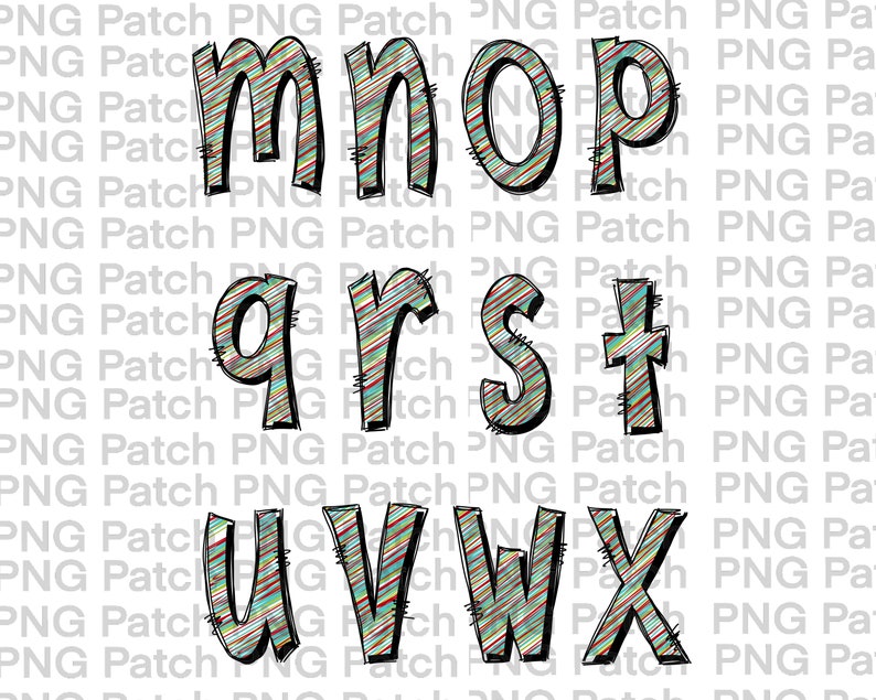All Lower Case Scribble Striped Alpha Pack Alphabet Pack PNG - Etsy