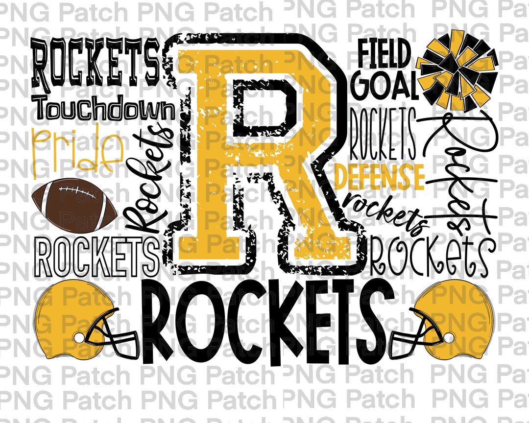 Rockets Typography, Yellow Gold and Black, Mascot PNG File, Team ...