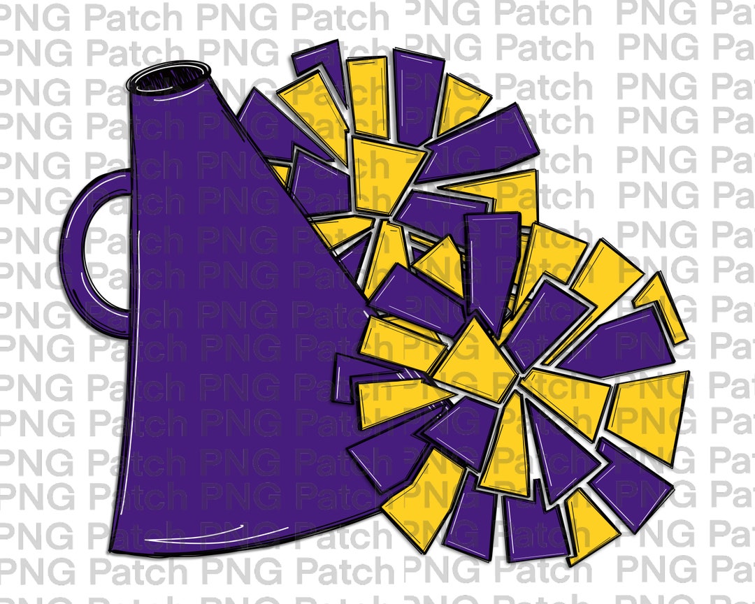 Purple Gold Cheerleader Megaphone and Pom Poms, Football PNG Digital ...