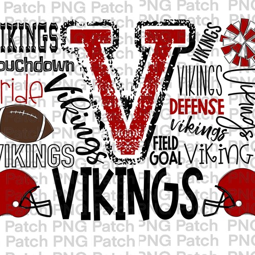 Vikings Football Typography Red Black Mascot PNG File Team - Etsy