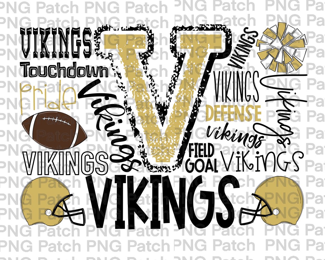 Vikings Football Typography, Gold Black, Mascot PNG File, Team Digital ...