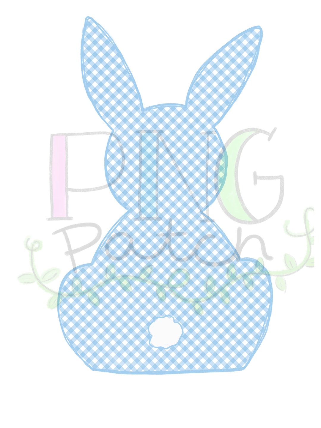 Easter Bunny Blue Gingham Profile, Bunny Outline PNG Digital Design ...