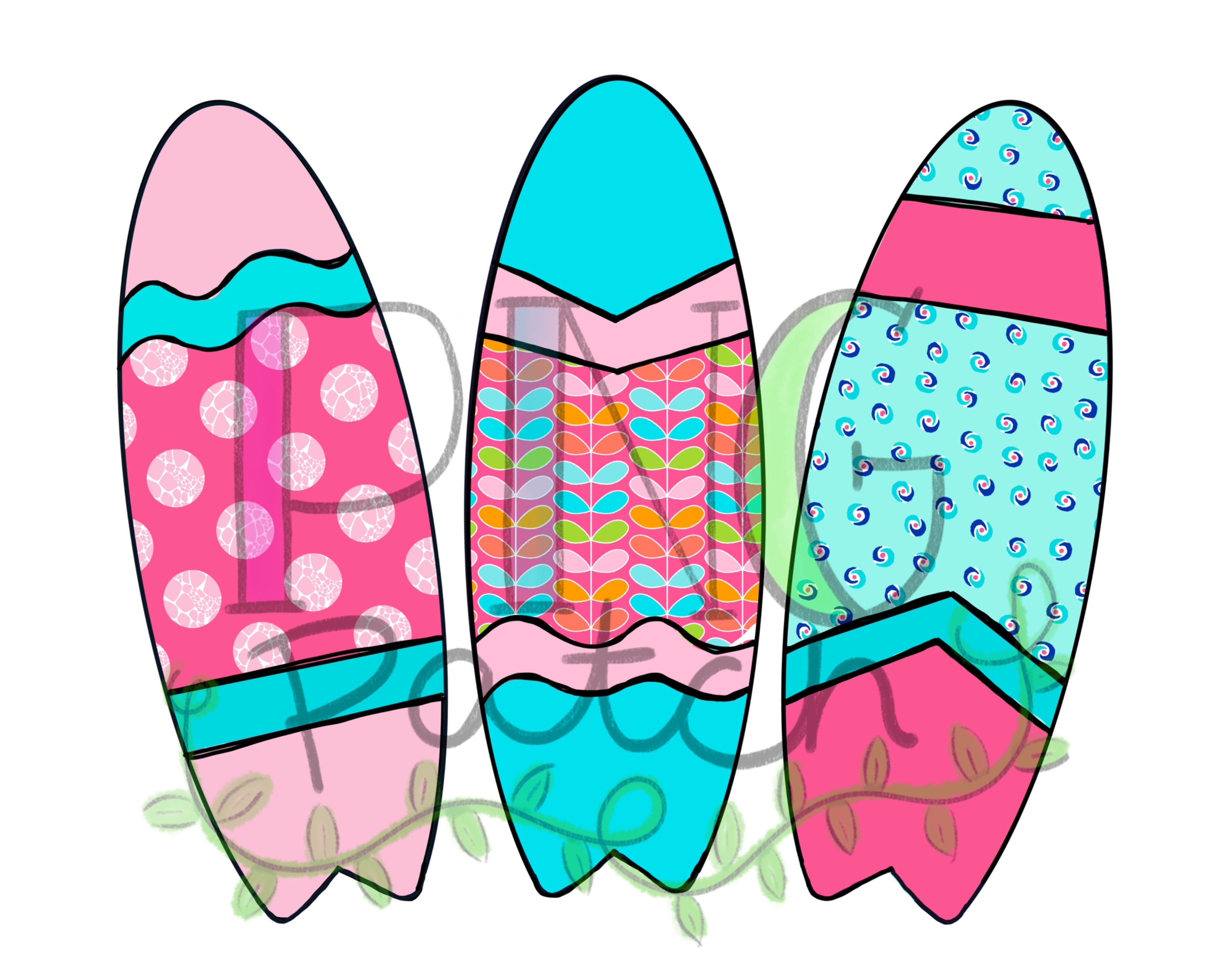 Pink and Aqua Summer Beach Surfboard PNG Digital Design | Etsy