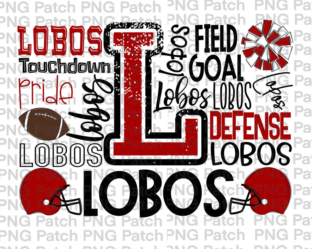 Lobos Football Typography, Red Black, Mascot PNG File, Team Digital ...