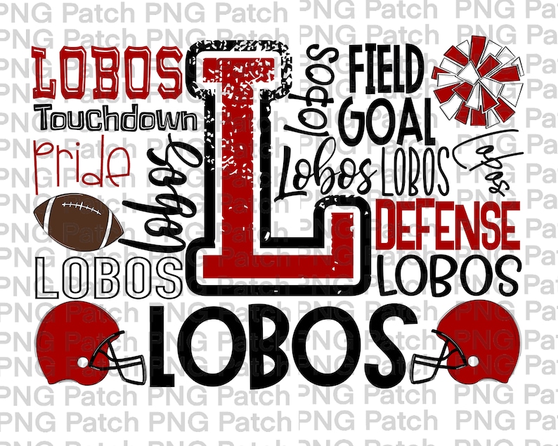 Lobos Football Typography Red Black Mascot PNG File Team - Etsy