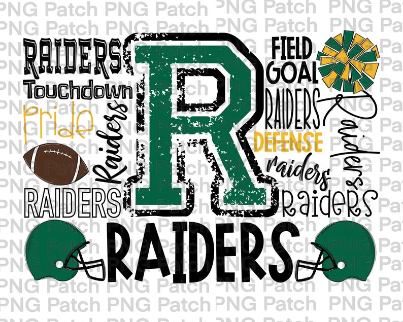 Raiders Football Typography Green and Gold Mascot PNG File - Etsy