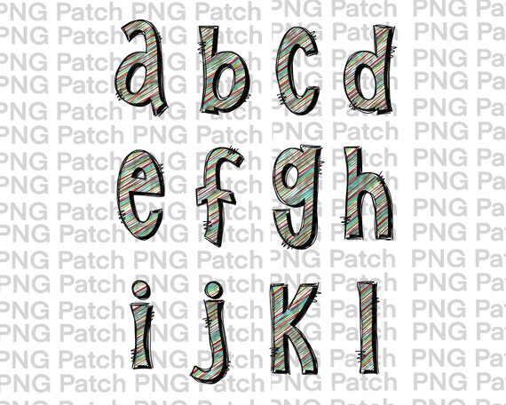 All Lower Case Scribble Striped Alpha Pack Alphabet Pack PNG | Etsy