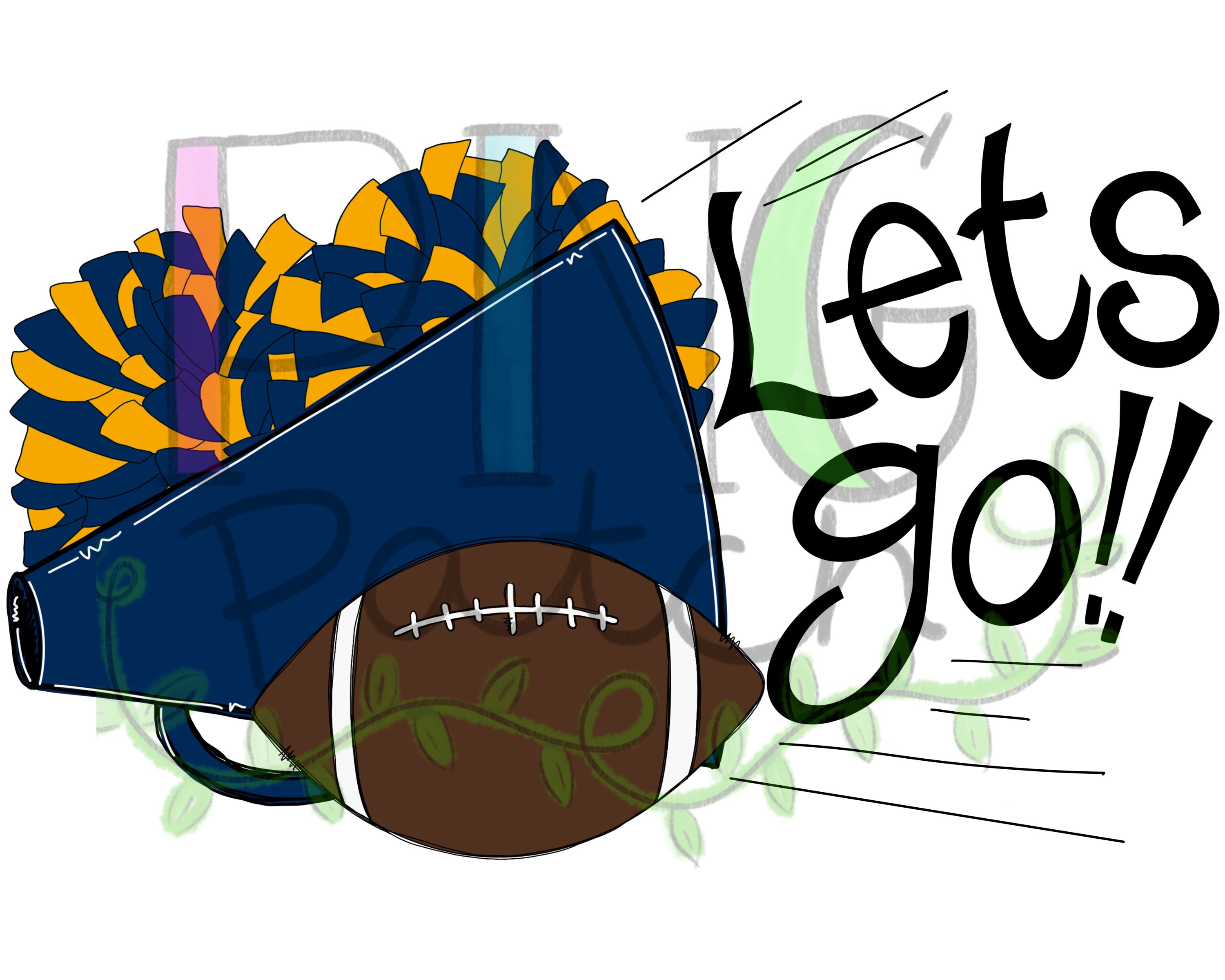 Let's Go! Blue and Gold Cheerleader Megaphone and Pom Poms, Football ...