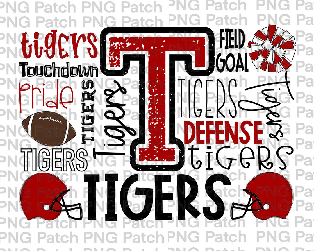 Tigers Football Typography, Red Black, Mascot PNG File, Team Digital ...