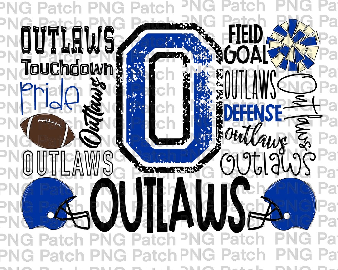 Outlaws Football Typography | Royal Blue and Cream | Mascot PNG File ...