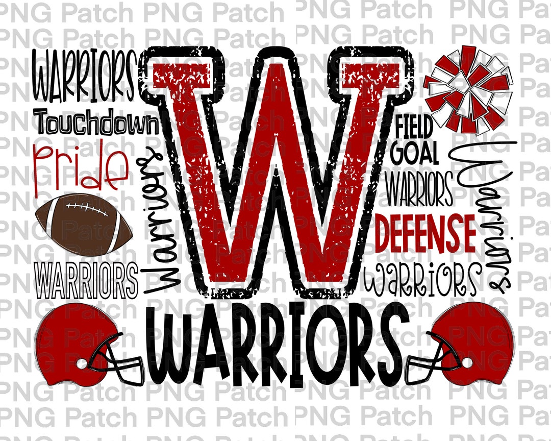 Warriors Football Typography, Red Black, Mascot PNG File, Team Digital ...