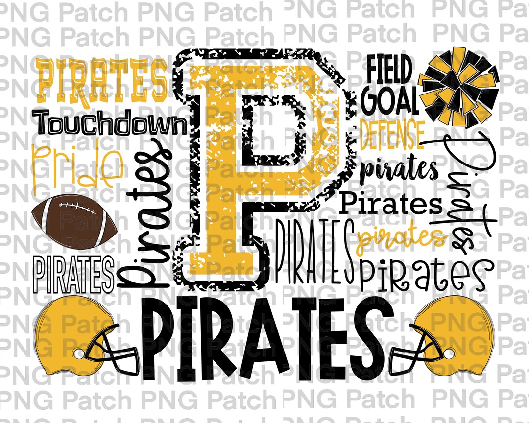 Pirates Football Typography, Yellow Gold Black, Mascot PNG File, Team ...
