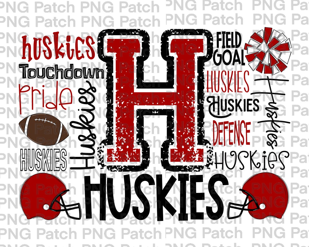 Huskies Football Typography, Red Black, Mascot PNG File, Team Digital ...
