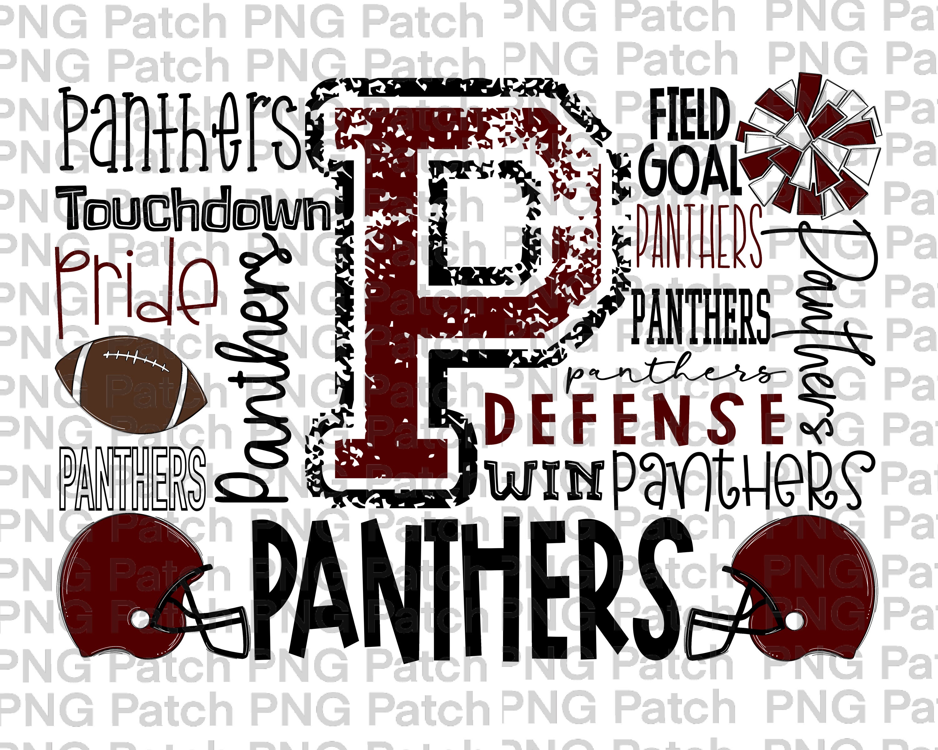 Panthers Football Typography, Maroon Black, Mascot PNG File, Team ...