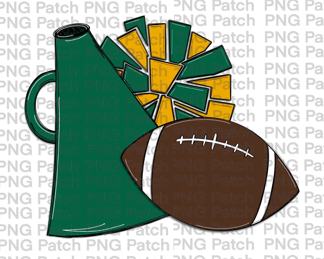 Green and Yellow Gold Football, Cheerleader Megaphone and Pom Poms ...