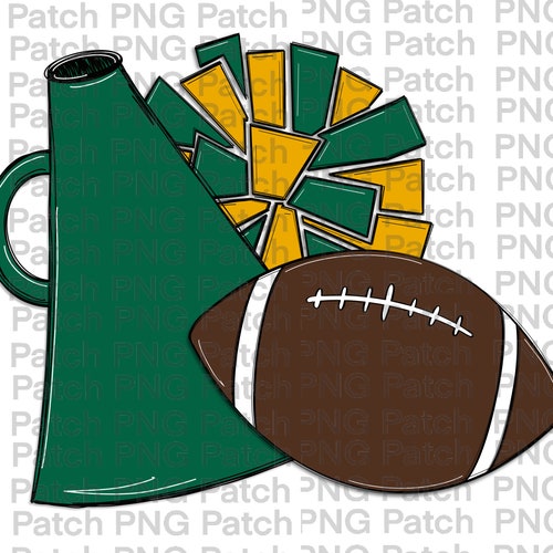 Cheer Poms Megaphone Green Gold Digital Download Cheerleader - Etsy