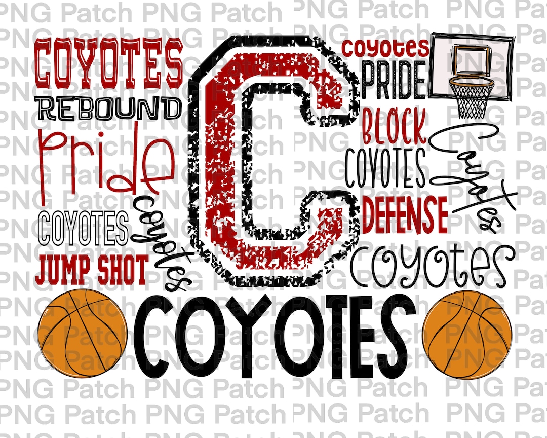 Coyotes Basketball Typography, Black and Red, Mascot PNG File, Team ...