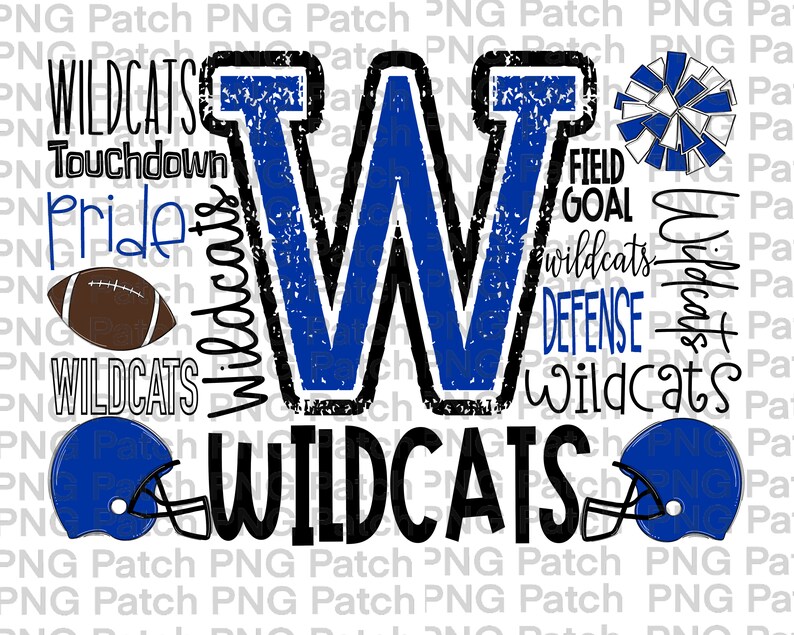 Wildcats Football Typography Royal Black Mascot PNG File | Etsy