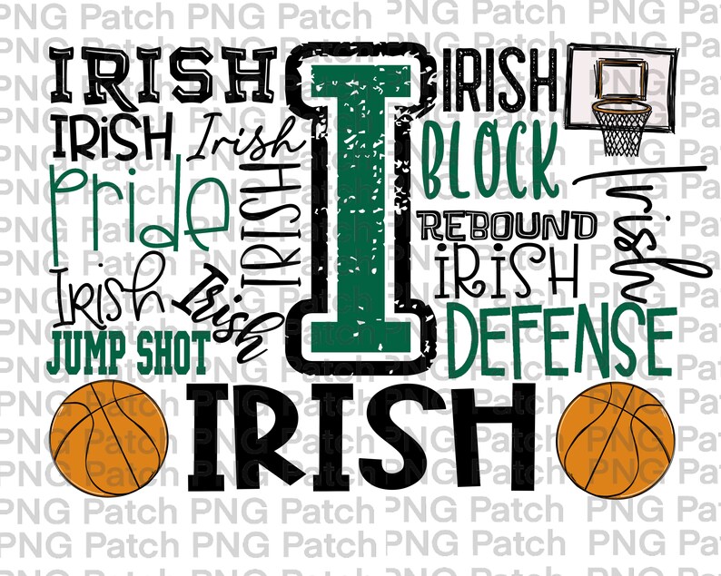 Irish Basketball Typography, Black and Kelly Green, Mascot PNG File ...