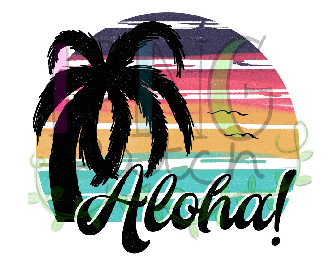 Aloha!, Retro Beach Design With Palm Tree, PNG Digital Design, Beach ...