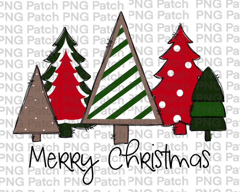 Christmas Trees, Polka Dots and Stripes PNG Digital Design, Holiday ...