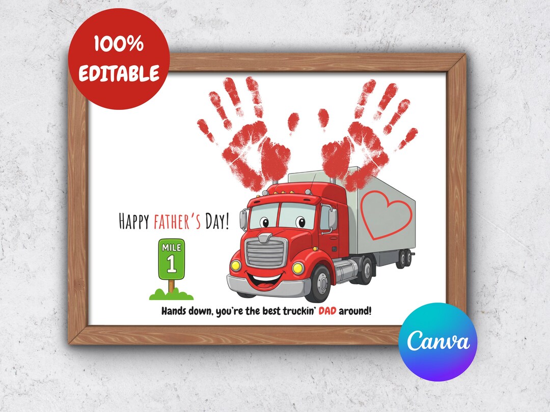 Editable Semi Truck Fathers Day Handprint Craft Printable Gift for ...