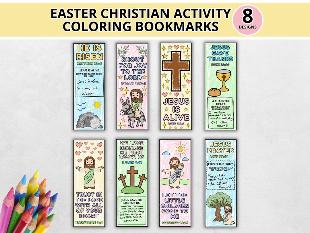 Easter Story Coloring Bookmarks for Kids, Printable Scripture Bookmarks ...
