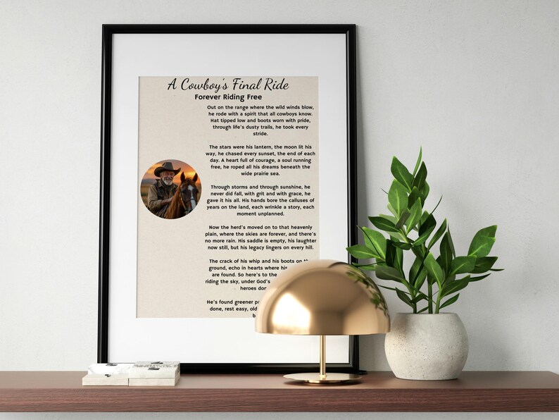 Editable Cowboy Memorial Poem for Funeral, Cowboy Farmer Memorial Gifts ...