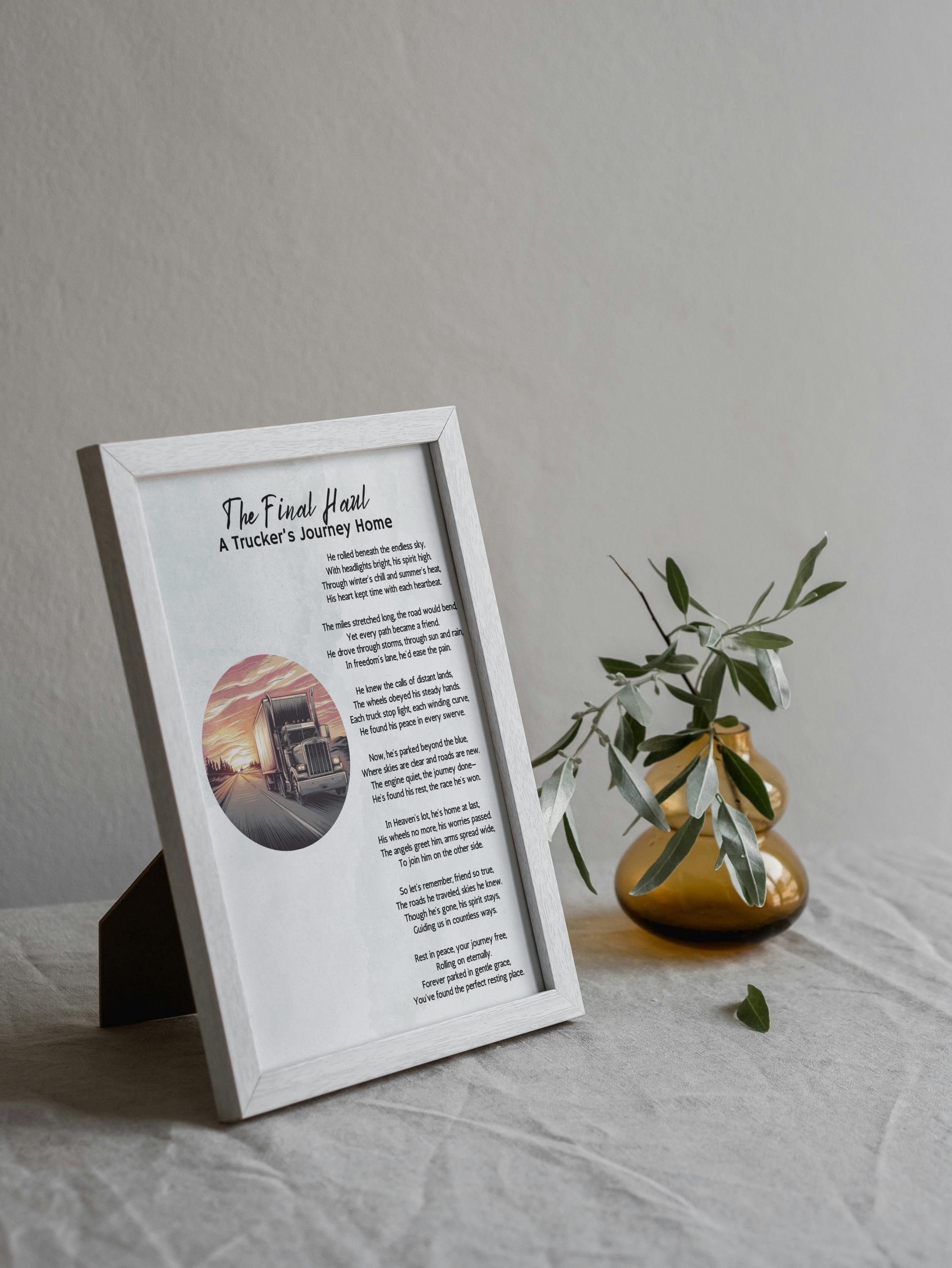 Semi Truck Driver Memorial Poem for Commercial Truck Driver Operator ...