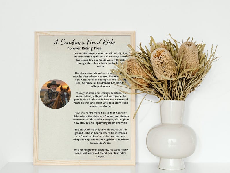 Editable Cowboy Memorial Poem, Cowboy Memorial Card, Memorial Service ...
