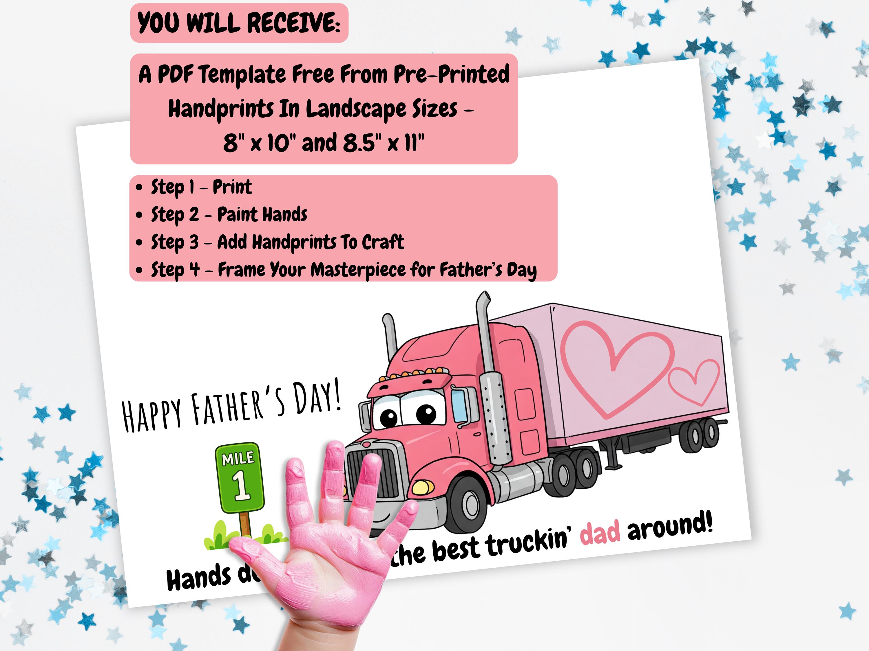 Semi Truck Fathers Day Handprint Craft Printable Gift for Fathers Day ...