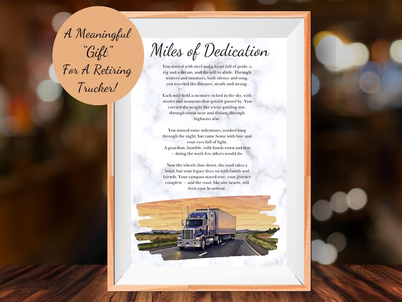 Semi Truck Driver Retirement Poem Print for Commercial Truck Driver ...