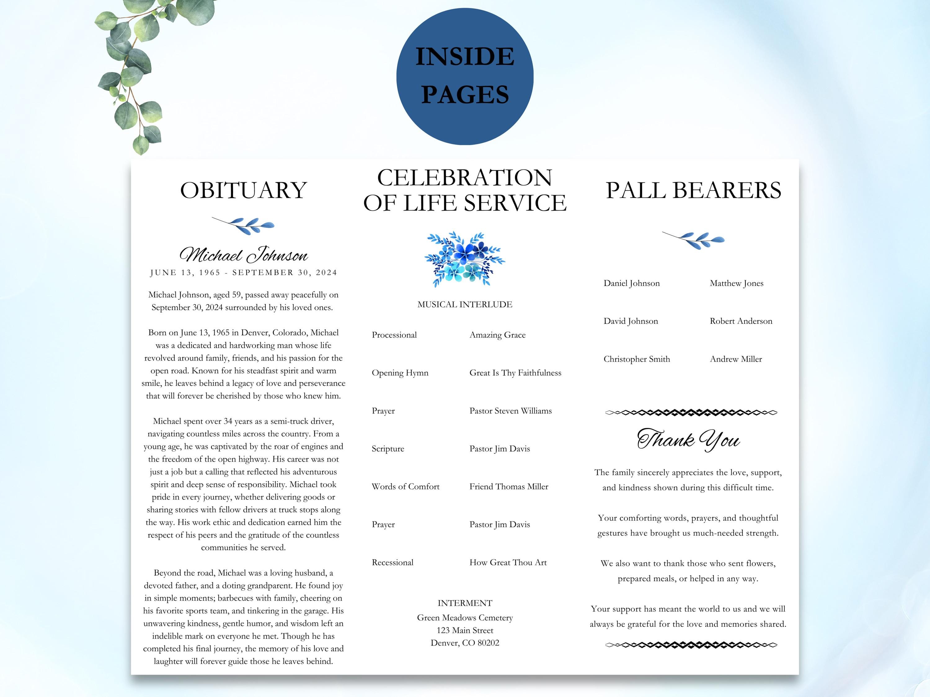 Truck Driver Trifold Funeral Program, Obituary Template, Editable Canva ...