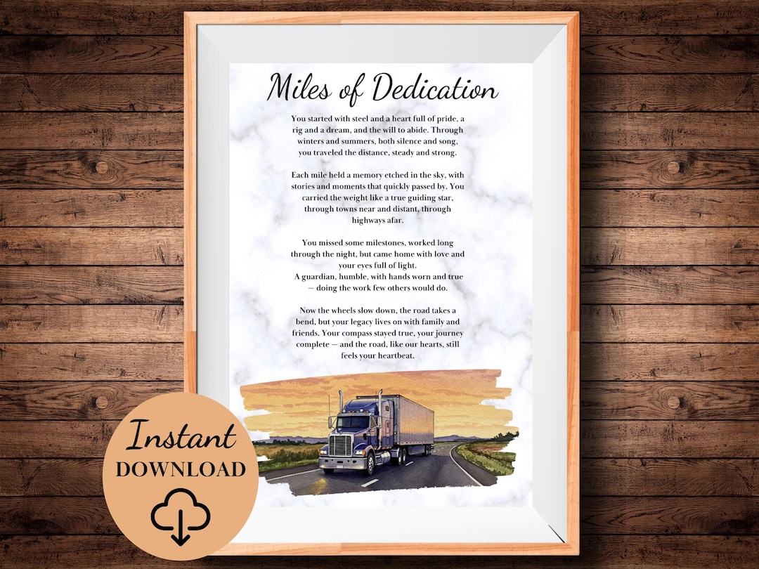 Semi Truck Driver Retirement Poem Print for Commercial Truck Driver ...