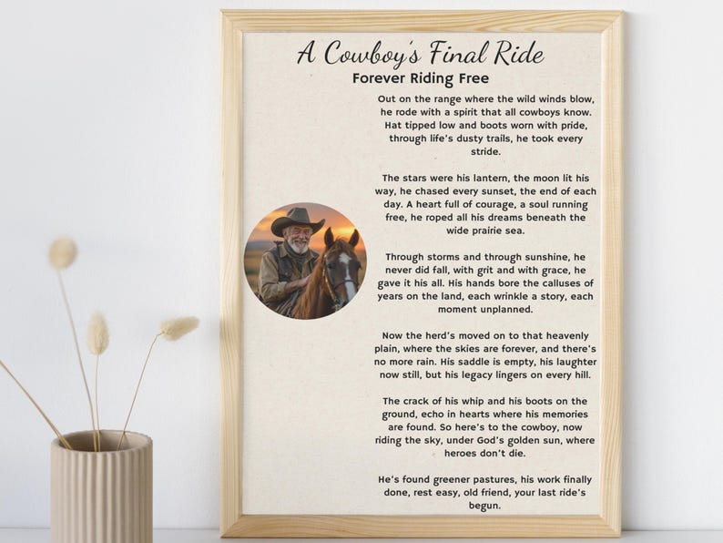 Editable Cowboy Memorial Poem for Funeral, Cowboy Farmer Memorial Gifts ...