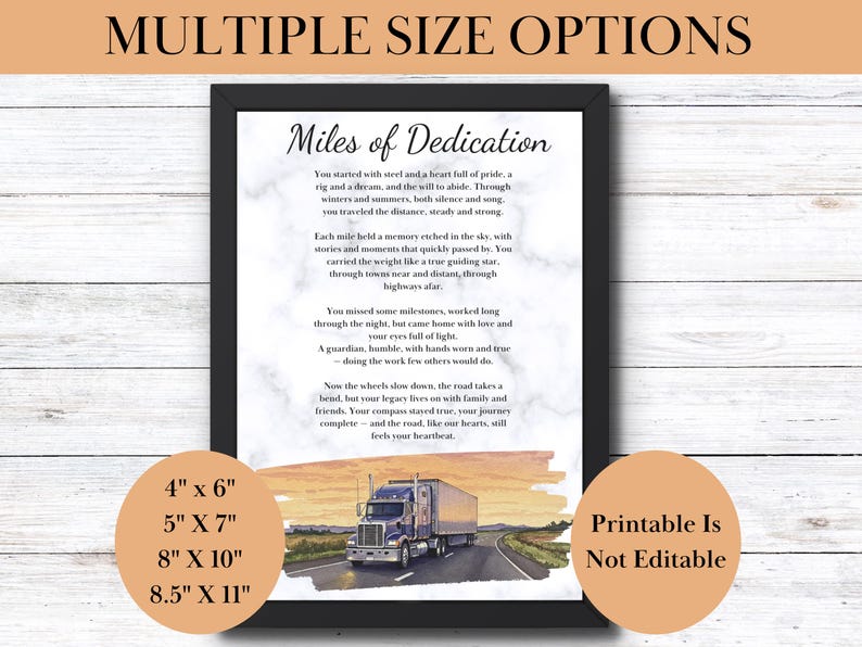 Semi Truck Driver Retirement Poem Print for Commercial Truck Driver ...