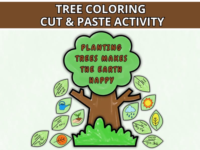 Tree Craft Paper Coloring Printable, Kids Arbor Day Arts and Crafts ...