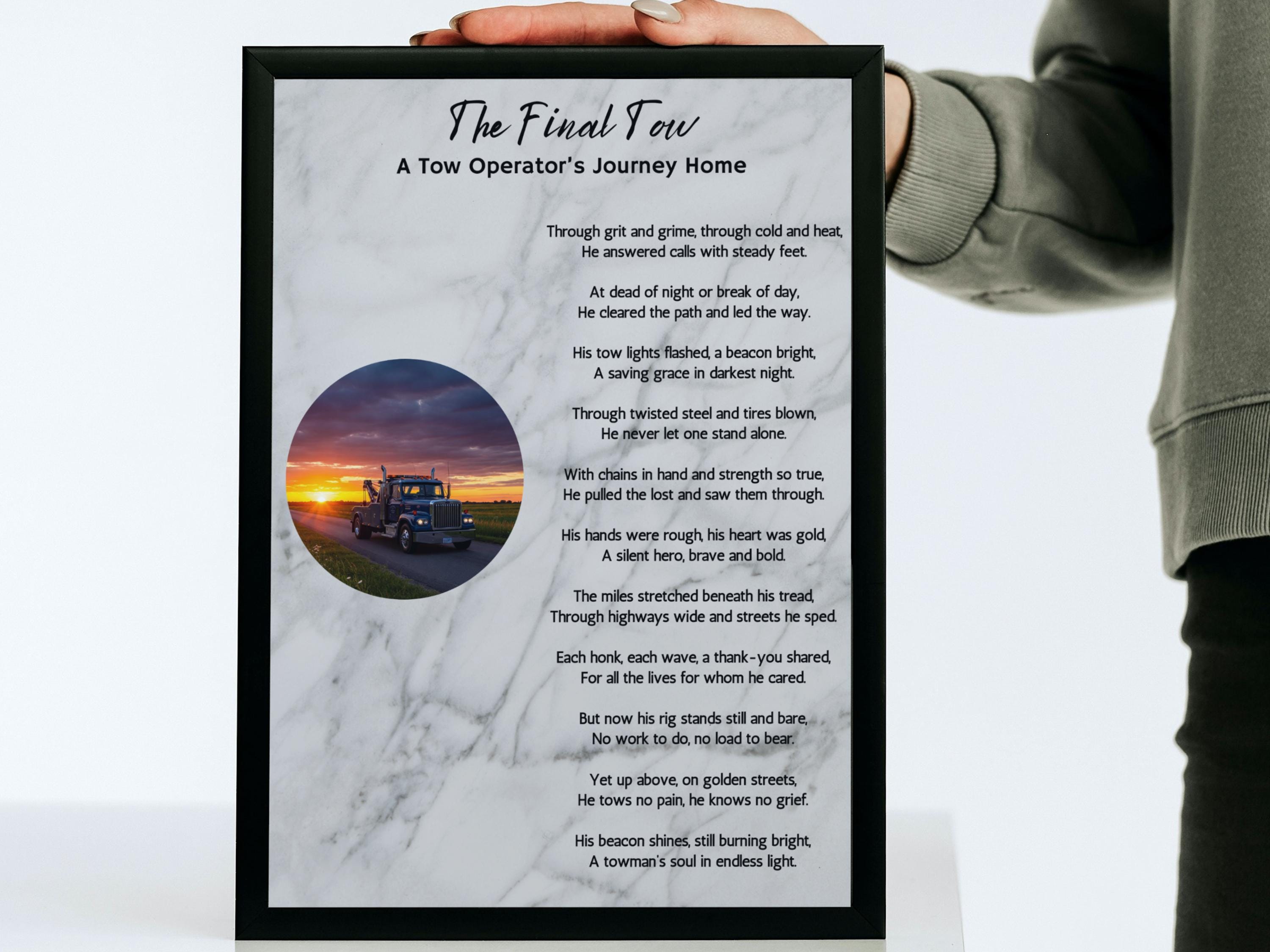 Tow Truck Driver Memorial Poem for Tow Operator Custom Print Funeral ...