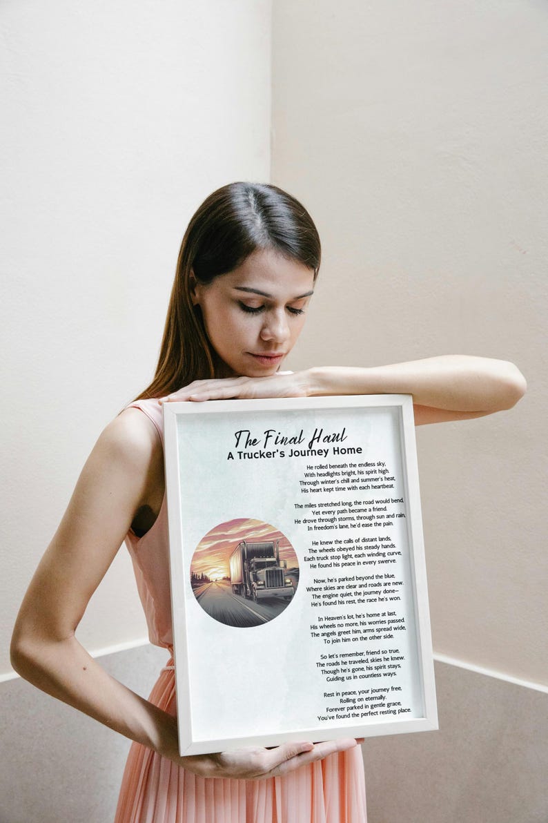 Semi Truck Driver Memorial Poem for Commercial Truck Driver Operator ...