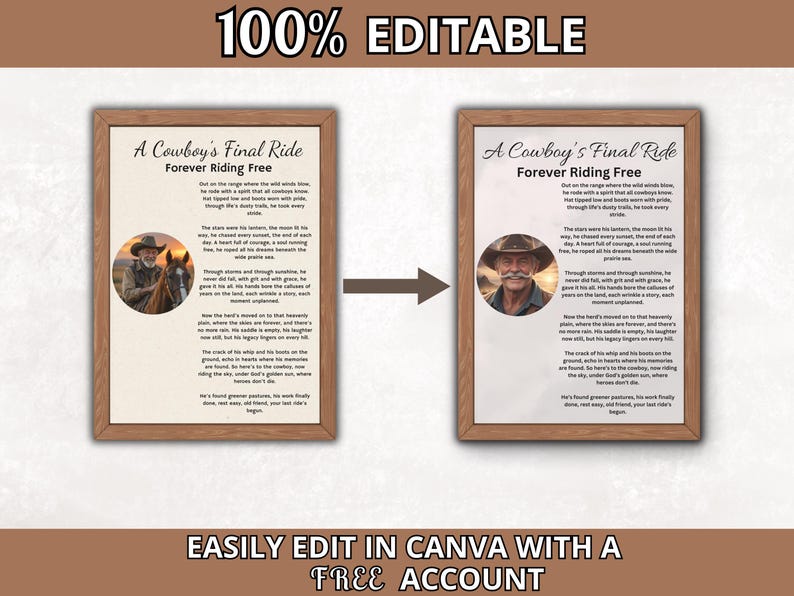 Editable Cowboy Memorial Poem for Funeral, Cowboy Farmer Memorial Gifts ...