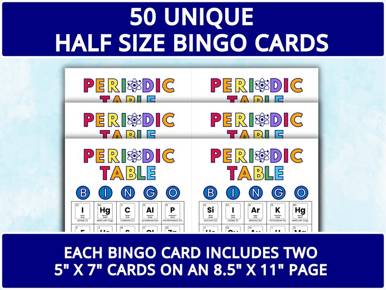 Science Periodic Table of Elements Bingo Game Printable, Middle School ...