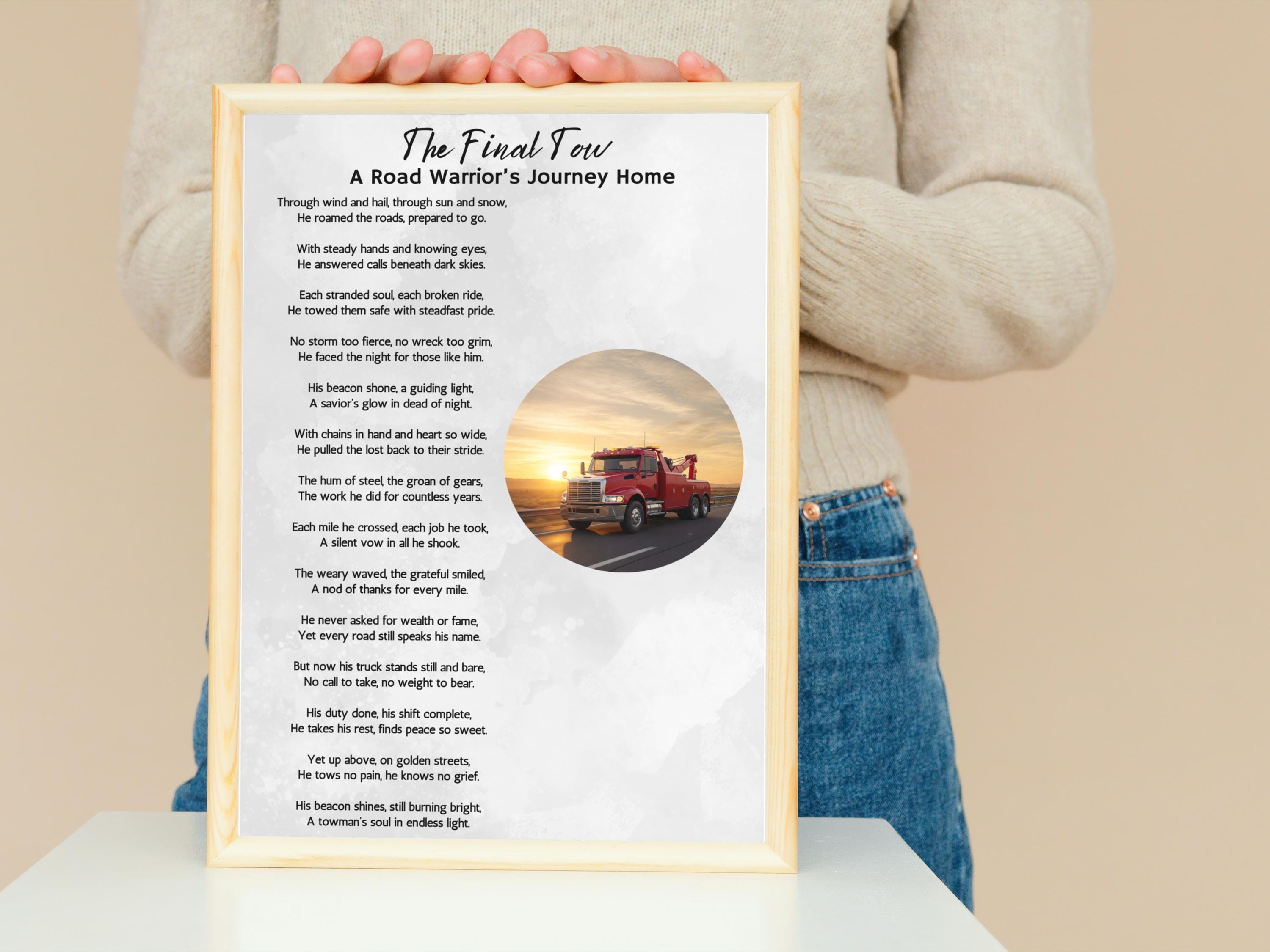 Tow Truck Driver Memorial Poem for Tow Operator Custom Print Funeral ...