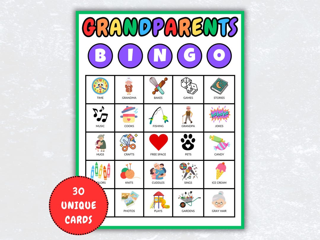 Grandparents Day Bingo Game Printable Fun School Activities for ...