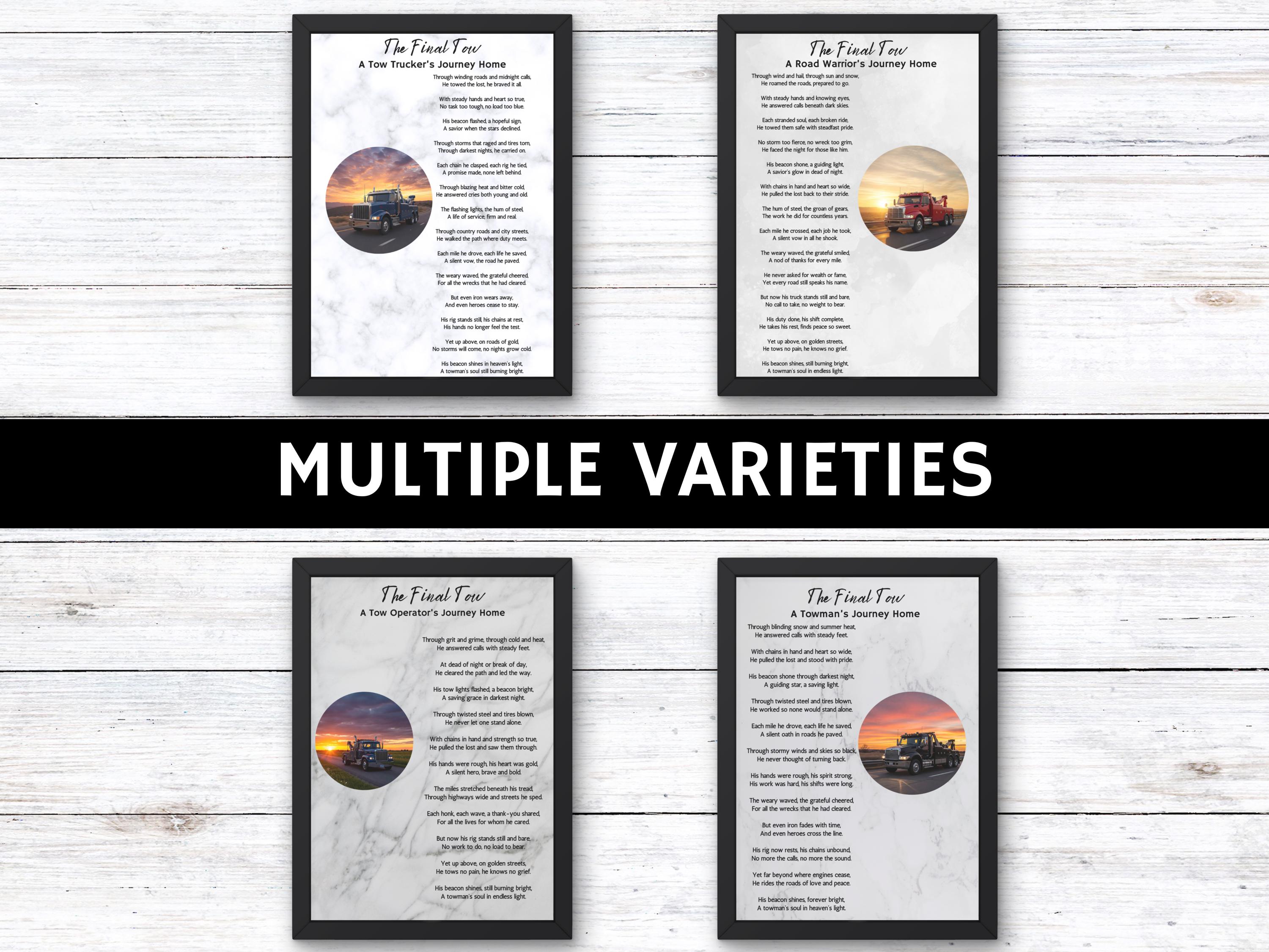 Tow Truck Driver Memorial Poem for Tow Operator Custom Print Funeral ...